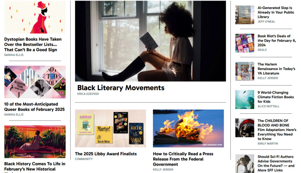 Screenshot from Book Riot