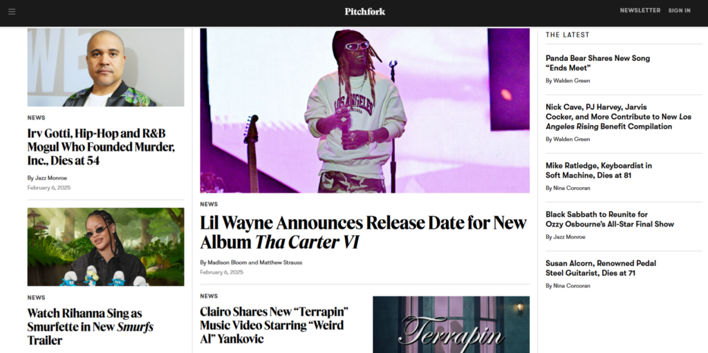 Screenshot from Pitchfork