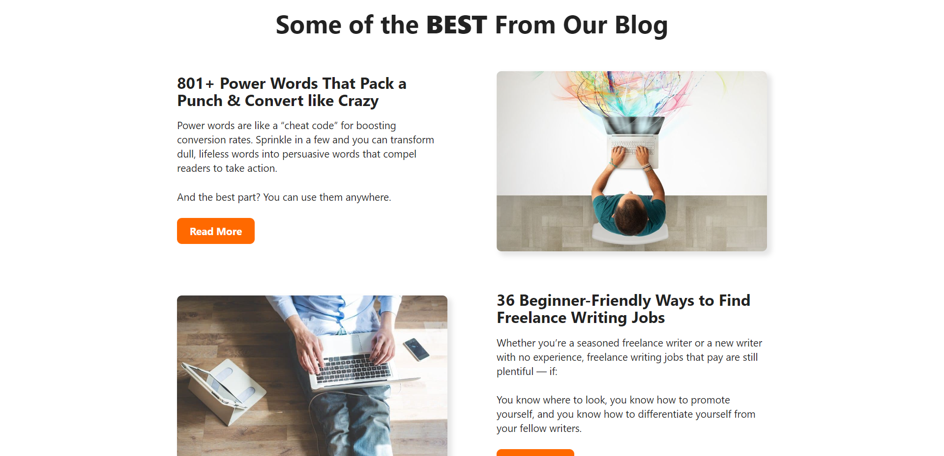 Smartblogger’s home page includes a selection of their best blog posts.