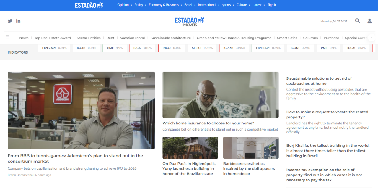 Screenshot from Estadão.com