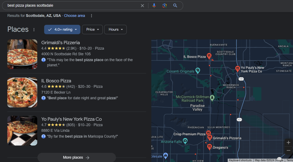 Top business listings on local Google Maps